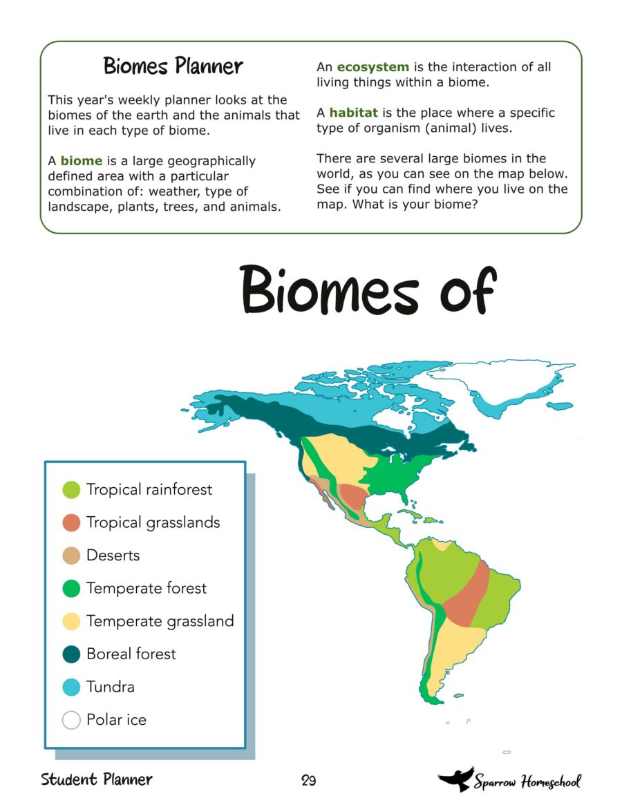 2025-2026 Student Planner (Biomes) – Sparrow Homeschool LLC